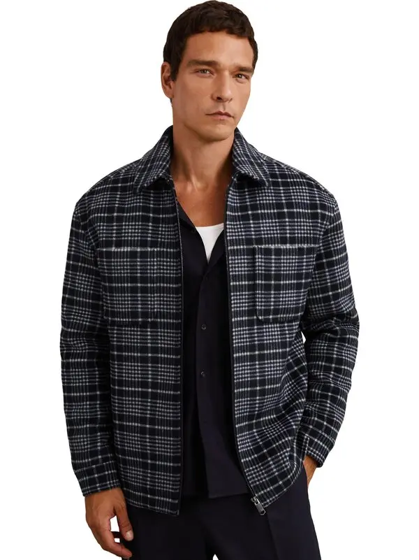 REISS Vitarli Wool-blend Check Padded Overshirt - Blue