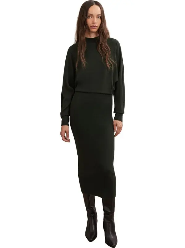 REISS Wool-blend High-neck Knitted Dress With Cashmere - Dark Green