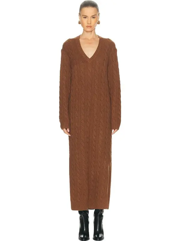 Polo Ralph Lauren V-neck Sweater Dress - Gingerbread Brown Melange
