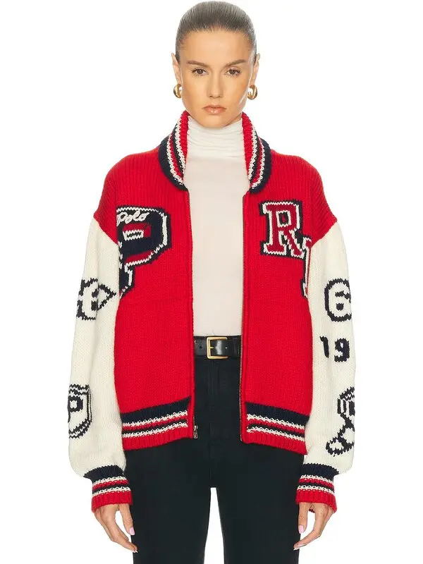 Polo Ralph Lauren Varsity Zip-up Sweater - Red Multi