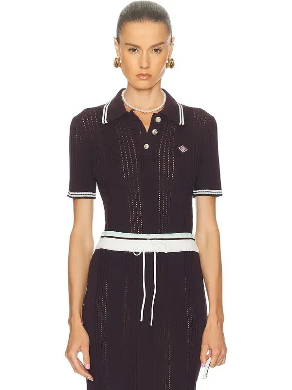 Casablanca Short Sleeve Polo Top - Aubergine