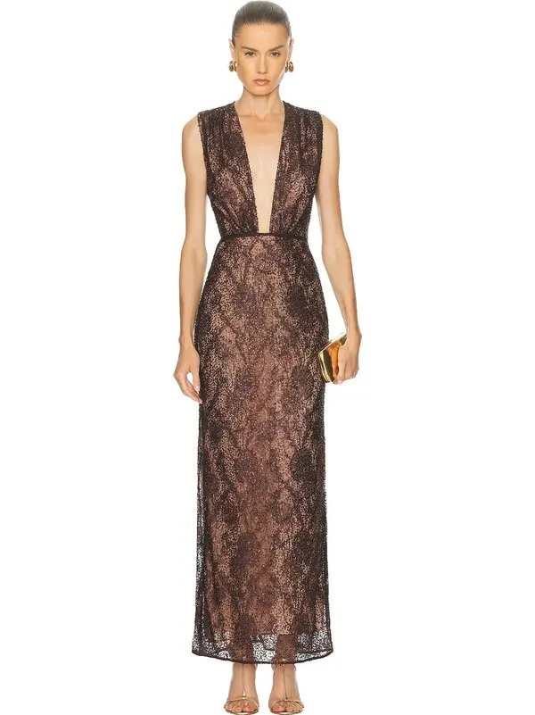 AKNVAS Leo Beaded Gown - Chocolate