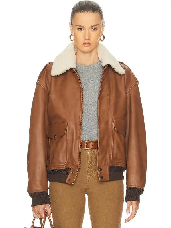 Saint Laurent Aviator Jacket - Marron Terracotta & Noir
