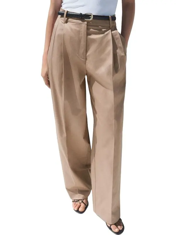 Mango Mila Pleated Trousers - Light Beige