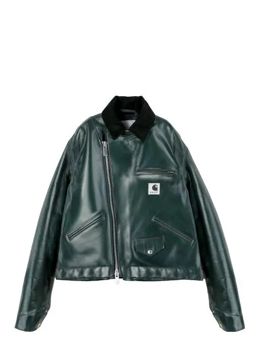 Sacai X Carhartt Wip Leather Biker Jacket - Green
