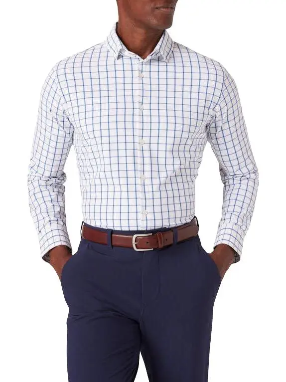 Mizzen+main Leeward Trim Fit Windowpane Performance Button-up Shirt - White Navy Windowpane