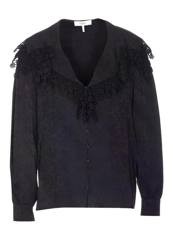 Chloé Lace-trim Long-sleeve Blouse - Black