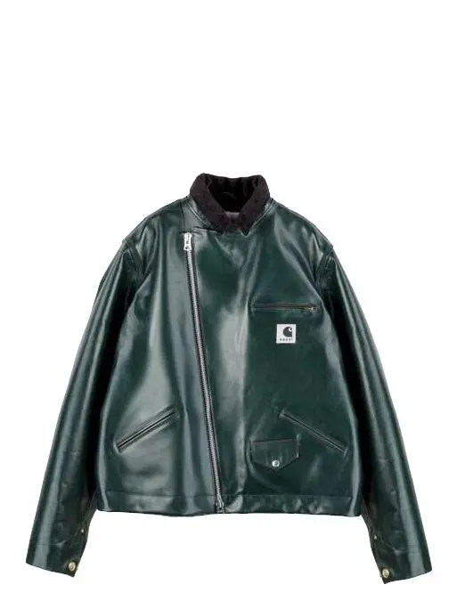 Sacai X Carhartt Wip Leather Biker Jacket - Green
