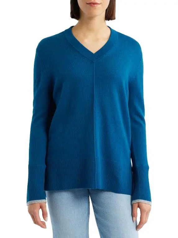 GRIFFEN Tipped Wool & Cashmere High-low Sweater - Teal/grey
