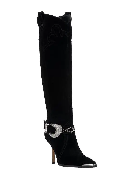 Jessica Simpson Kenzin Knee High Western Boots - Black Oil Suede