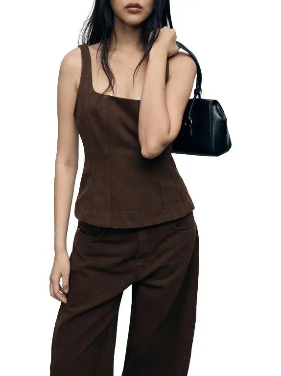 Mango Flared Denim Top - Chocolate