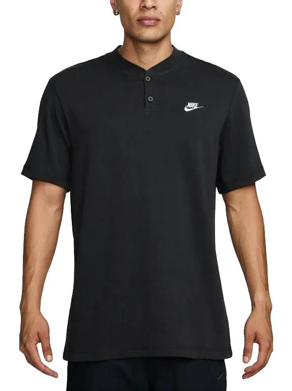 Nike Club Short Sleeve Cotton Henley - Black/white