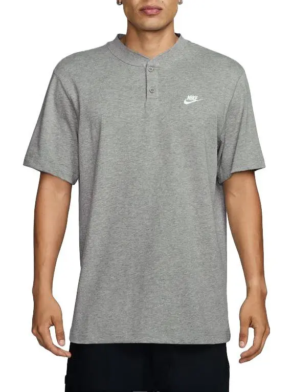 Nike Club Short Sleeve Cotton Henley - Dark Grey Heather/light Grey