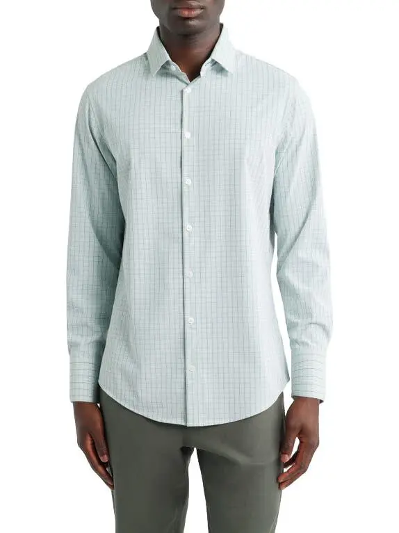 Mizzen+main Leeward No Tuck Trim Fit Plaid Performance Button-up Shirt - Eucalyptus Mini Plaid