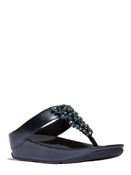 Fitflop Rumba Iridescent Beaded Toe-post Sandals - Metallic Midnight Navy