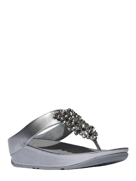 Fitflop Rumba Iridescent Beaded Toe-post Sandals - Silvereen