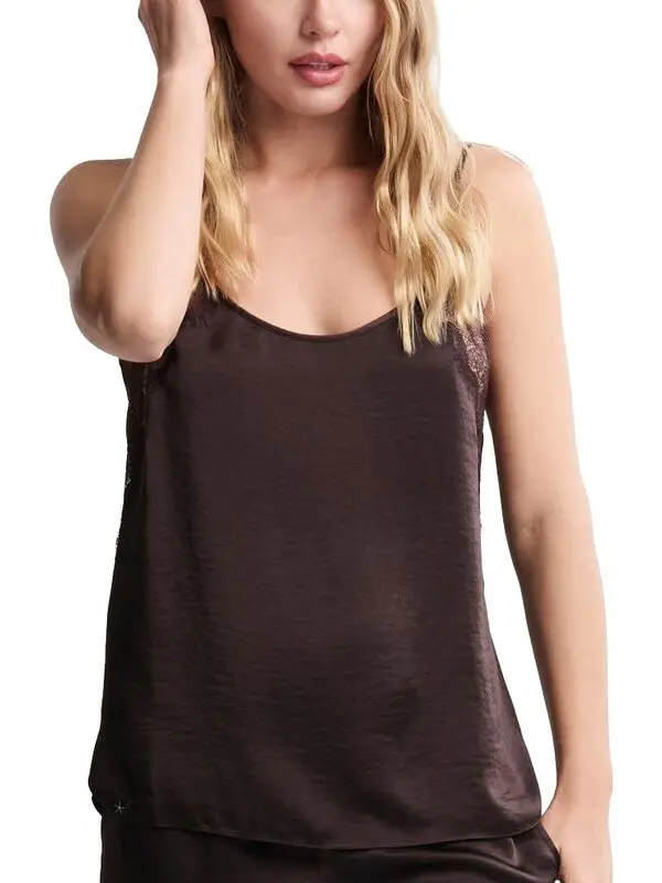 Barefoot Dreams Liquid Lace Trim Satin Camisole - Umber