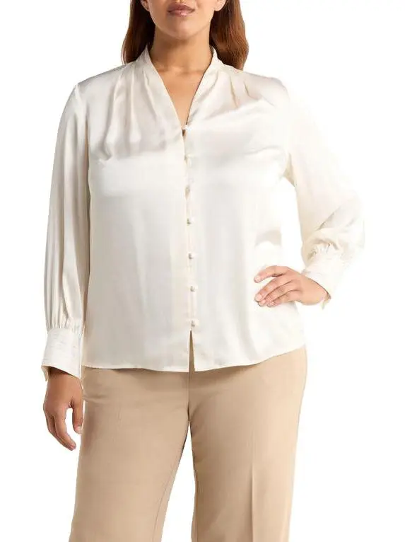 Anne Klein Pleated Button-up Top - White Dove