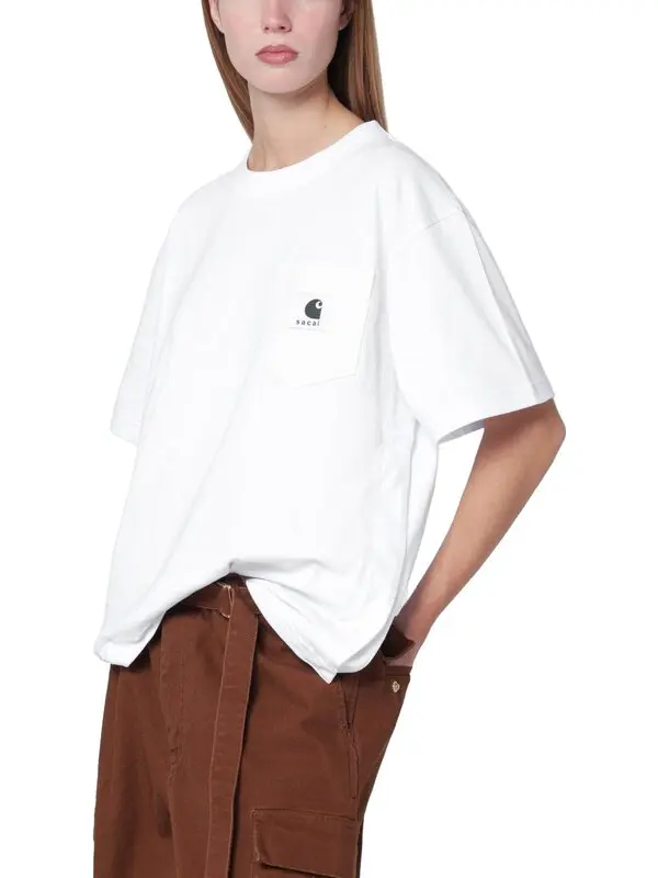 SACAI X CARHARTT WIP Cotton T-shirt With Logo Patch - White