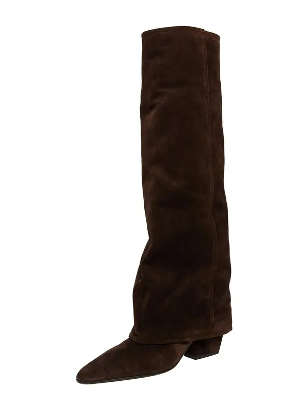 Paris Texas Jane Fold-over Suede Boots - Ebano