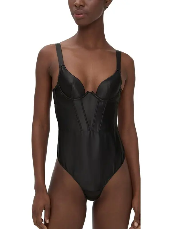 Bluebella Verona Luxury Satin Wired Push-up Thong Bodysuit - Black