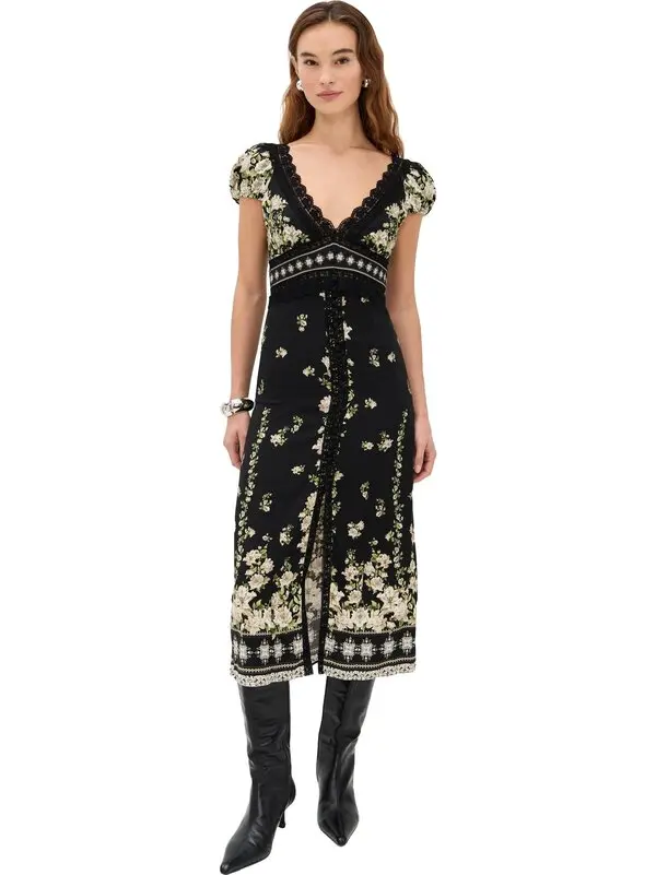 Alice + Olivia Rose Lace Detail Midi Dress - Free Falling