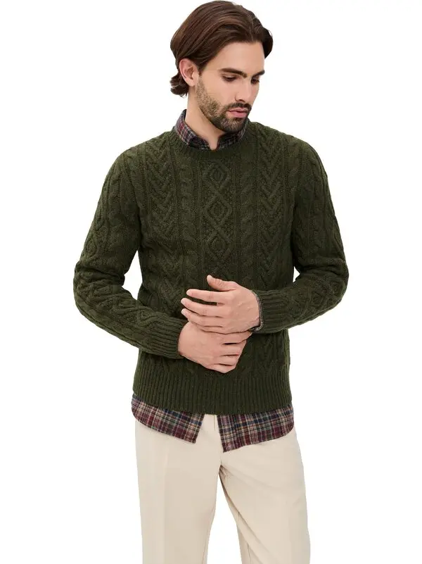 Ralph Lauren Original Label Aran Crewneck Sweater - Leaf Green Heather