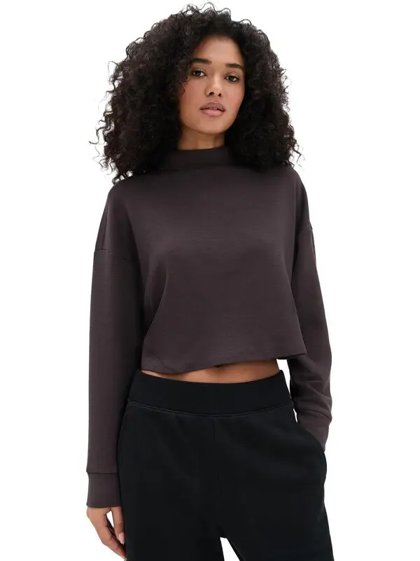 RHONE Cropped Mock Neck Sweatshirt - Dark Espresso