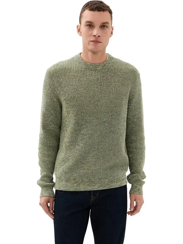Madewell Marled Cotton Shaker Stitch Crewneck Sweater - Dusty Olive