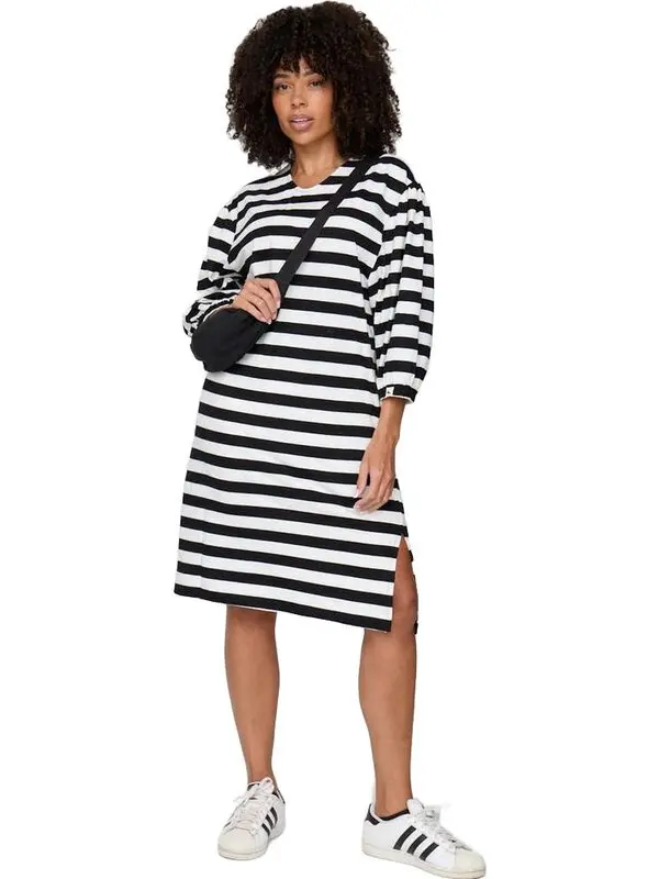 TURTLEDOVE LONDON Organic Cotton Jersey Rosa Stripe Midi Dress - Black