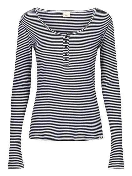 TURTLEDOVE LONDON Organic Cotton Nora Stripe Print Henley Top - Black