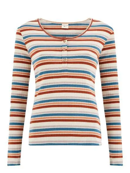 TURTLEDOVE LONDON Organic Cotton Nora Stripe Print Henley Top - Red