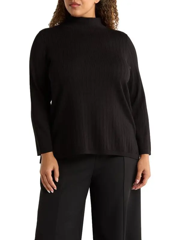 Jones New York Funnel Neck Wide Rib Sweater - Jones Black