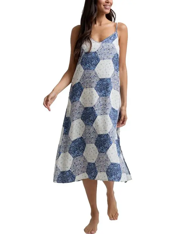 LILY AND LIONEL Rosie Patchwork Print Slip Nightgown - Blue