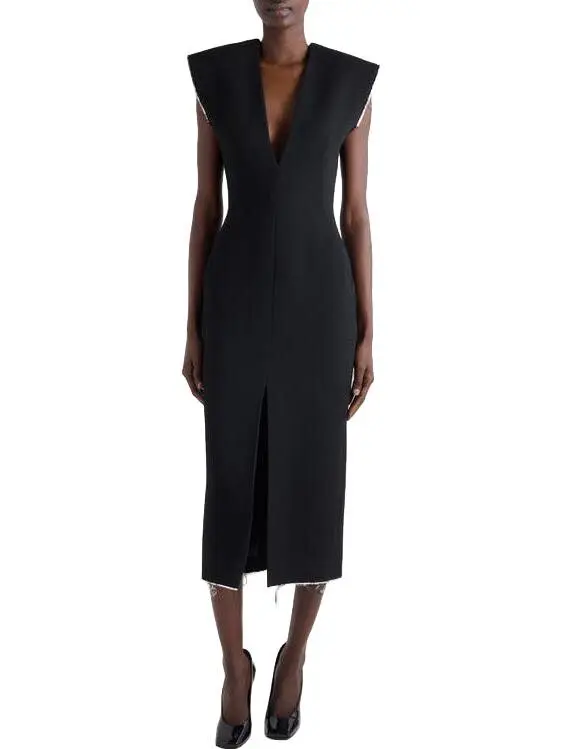 Givenchy Raw Edge Wool Blend Crepe Sheath Dress - Black