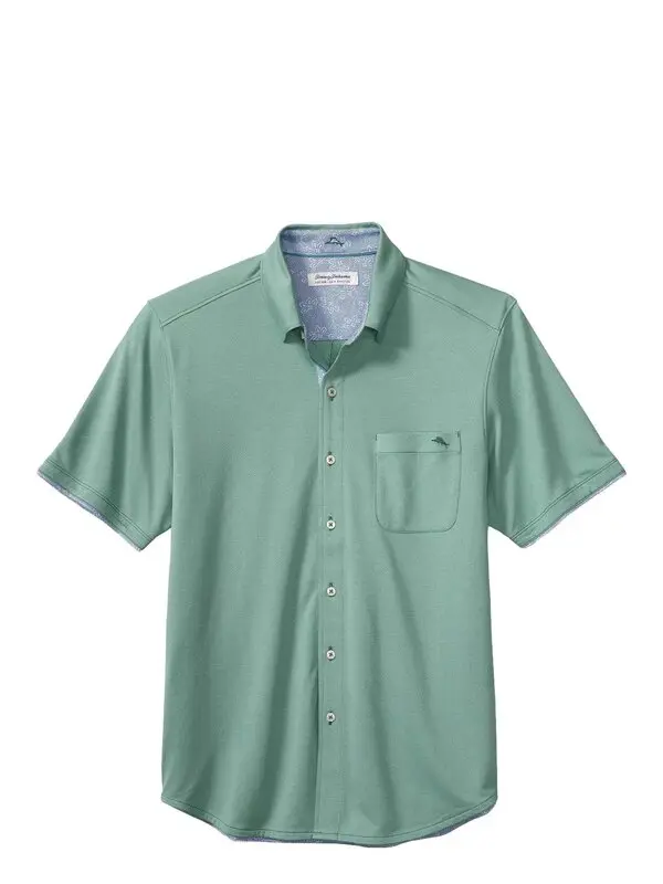 Tommy Bahama San Lucio Lotus Happy Hour Islandzone® Short Sleeve Cotton Blend Button-up Shirt - Dark Spa