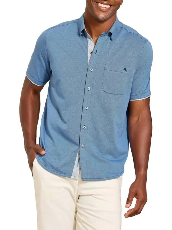 Tommy Bahama San Lucio Lotus Happy Hour Islandzone® Short Sleeve Cotton Blend Button-up Shirt - Eclipse