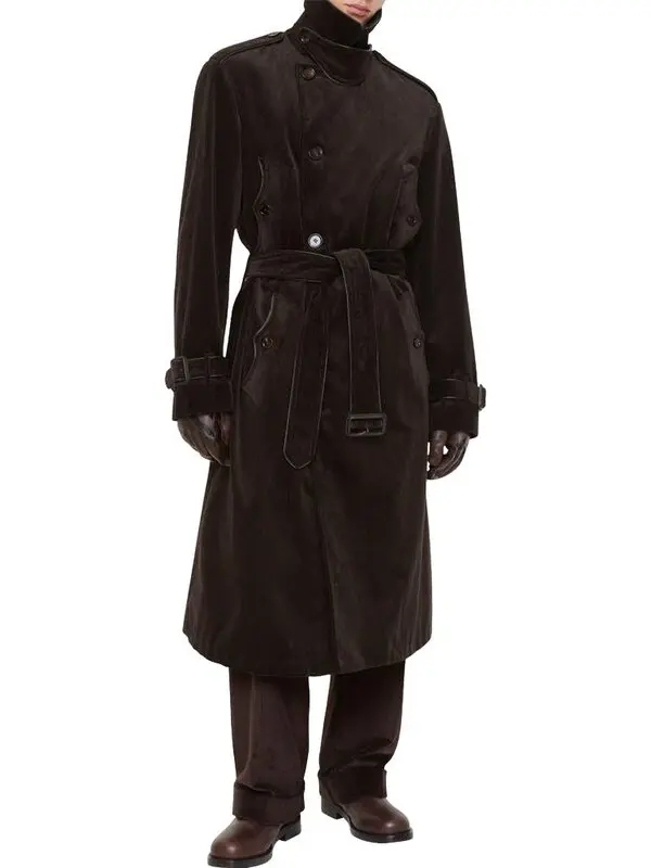Burberry Long Corduroy Trench Coat - Clove Brown