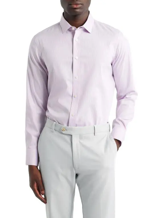 Mizzen+main Hilton Pinstripe Performance Cotton Blend Button-up Shirt - Lavender Haze Chalk Stripe