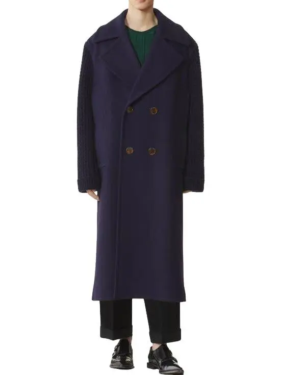 LANVIN Bi-material Long Pea Coat - Montana
