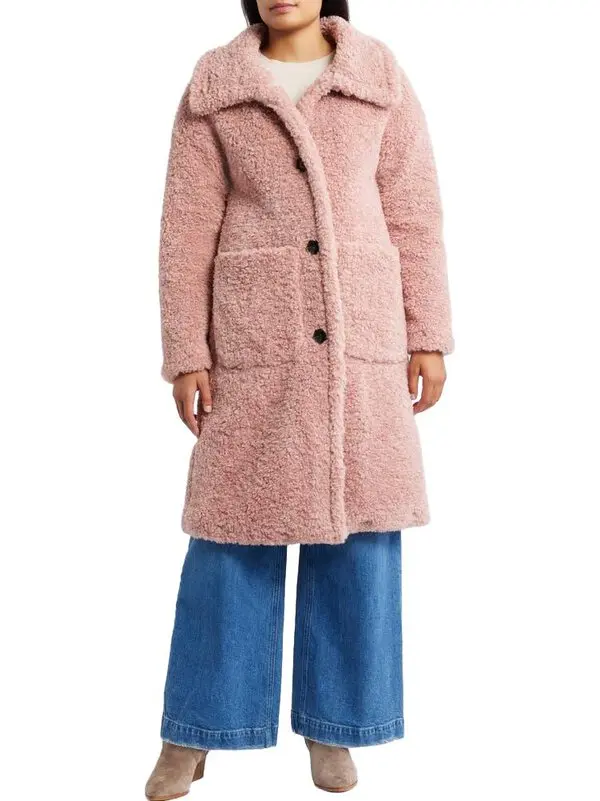 Bcbgmaxazria Long Teddy Fleece Coat - Rose Pink