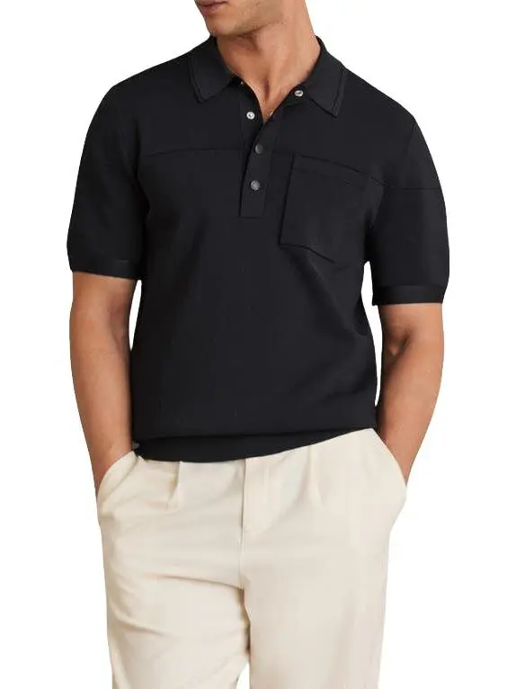 REISS Blinker Seamed Polo - Navy