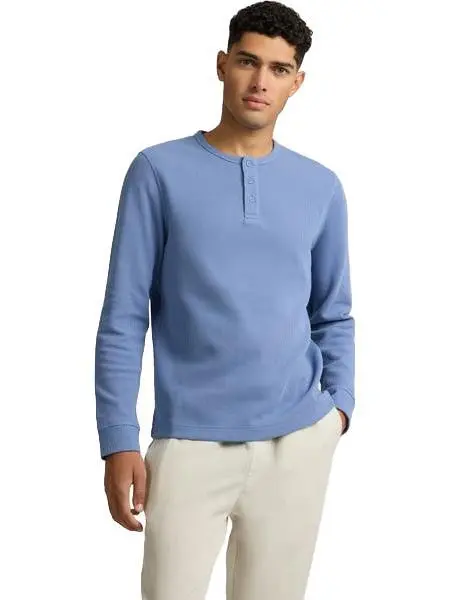 Onia Heavyweight Cotton Waffle Henley Sweatshirt - Indigo