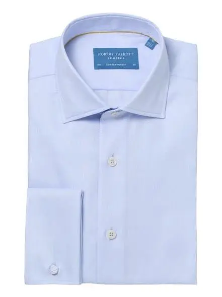 Robert Talbott Reynolds French Cuff Herringbone Contemporary Fit Shirt - Light Blue