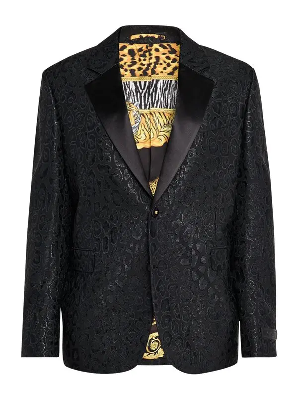 Versace Leopard Jacquard Single-breasted Blazer - Black
