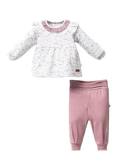 MOI NOI Flower Neckline Ruffle Outfit - Pink