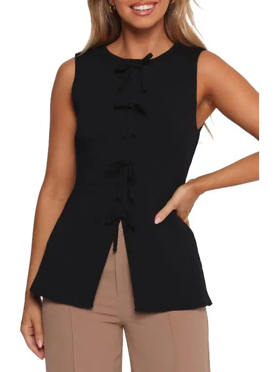 PETAL & PUP Milani Bow Front Sweater Tank - Black