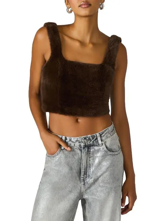 Steve Madden Hannia Faux Fur Crop Tank - Dark Espresso