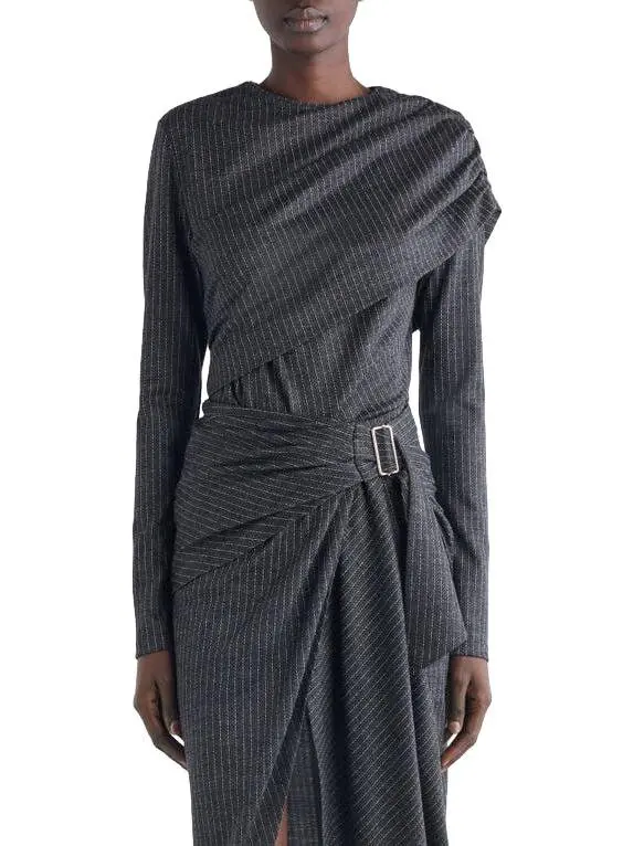 Isabel Marant Asna Pinstripe Draped Top - Anthracite