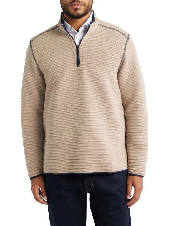 Johnston & Murphy Reversible Quilted Quarter Zip Pullover - Brown Heather/navy